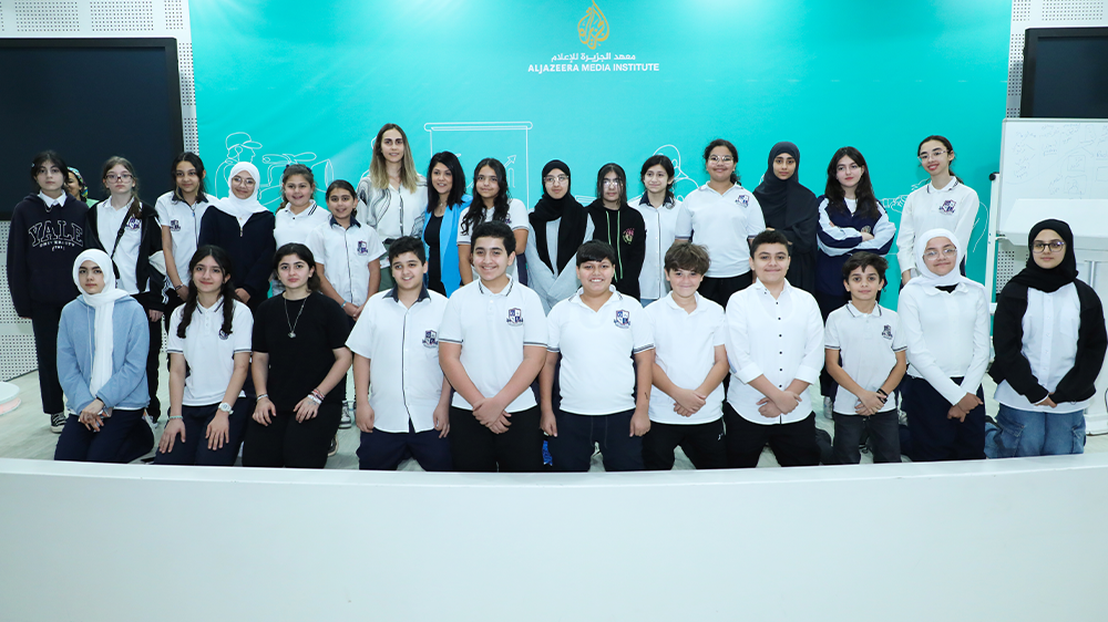 A talented student delegation from the "Al-Kon" Academy visits AJMI | Al Jazeera Media Institute